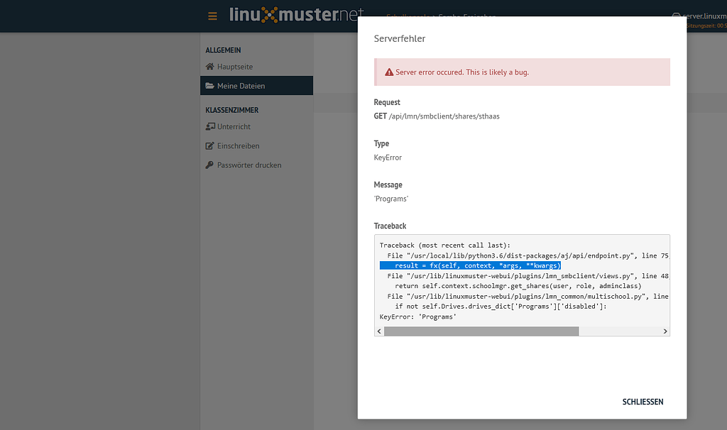 Fehler in der neuen Webui - Schulkonsole - linuxmuster.net